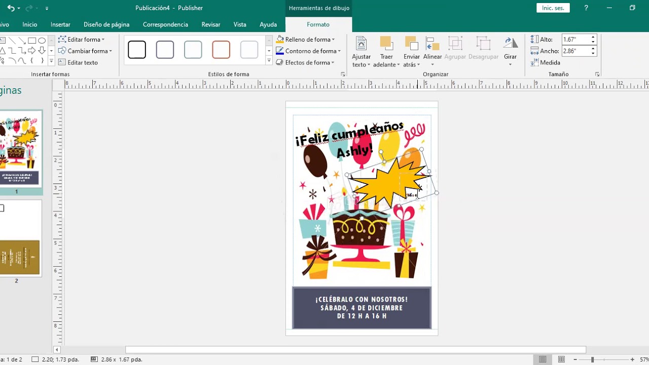 TARJETA DE CUMPLEAÑOS EN PUBLISHER - YouTube