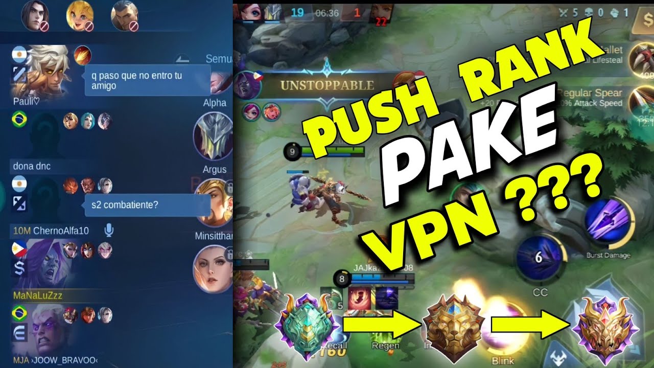 CARA PUSH RANK PAKAI VPN??? KETEMU MUSUH ORANG LUAR NEGERI - MOBILE LEGENDS - YouTube