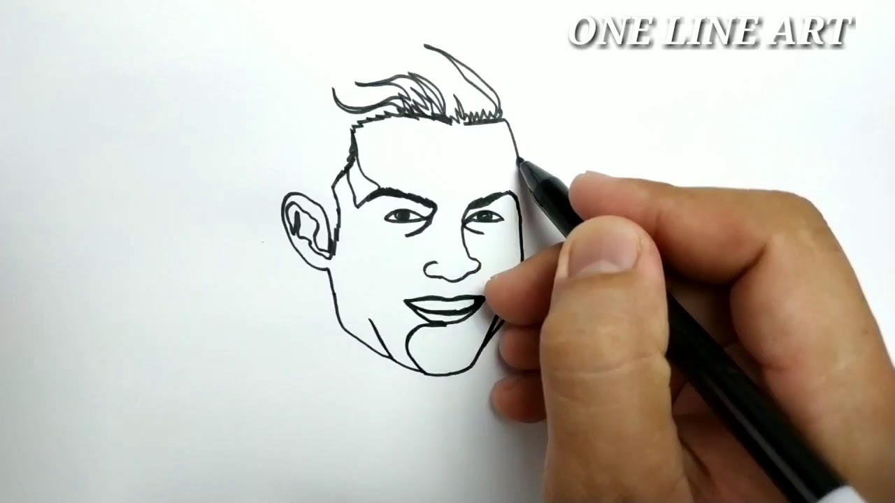 VERY EASY , one line drawing cristiano ronaldo / how to draw in one ...
