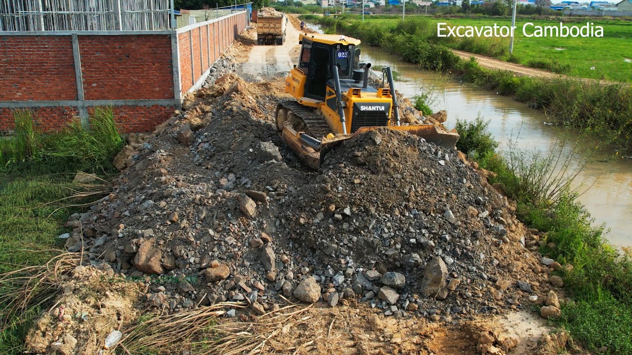 Skills Driver Dozer Pushing Stone Soil Reshaping And Making Road After ...