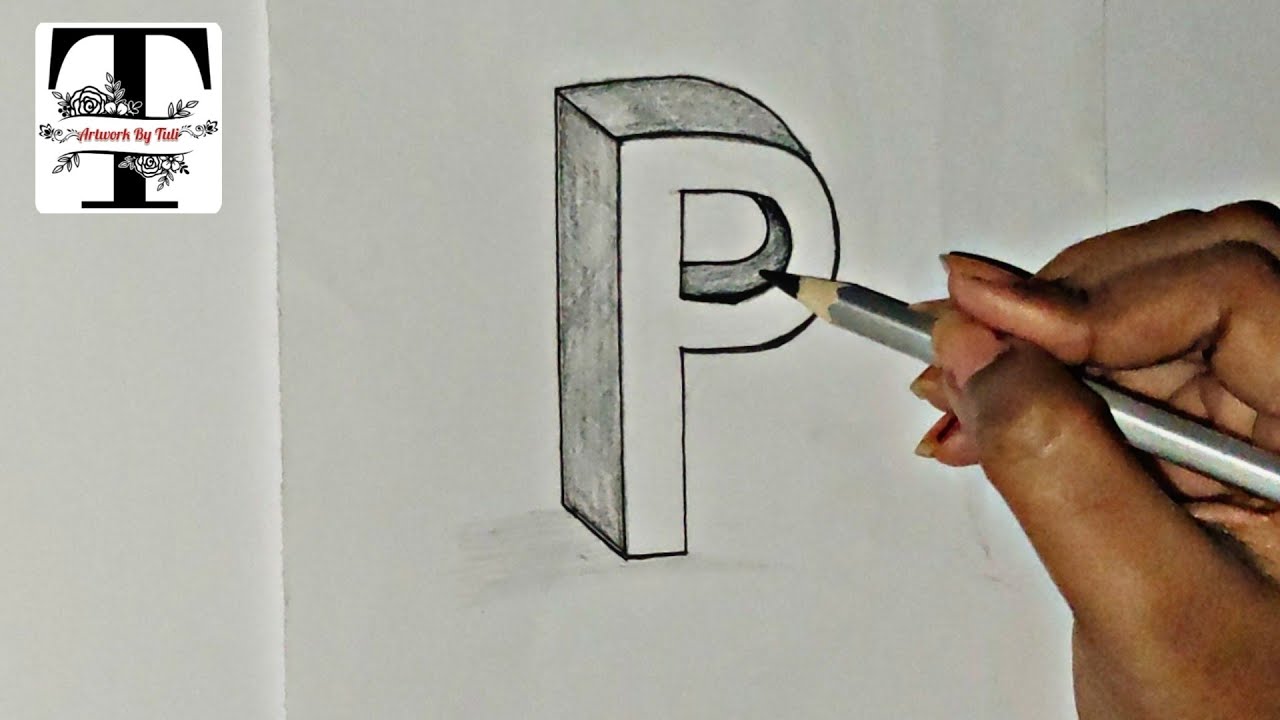 How to draw a 3D letter P ️ with pencil || How to make 3D letter P ...