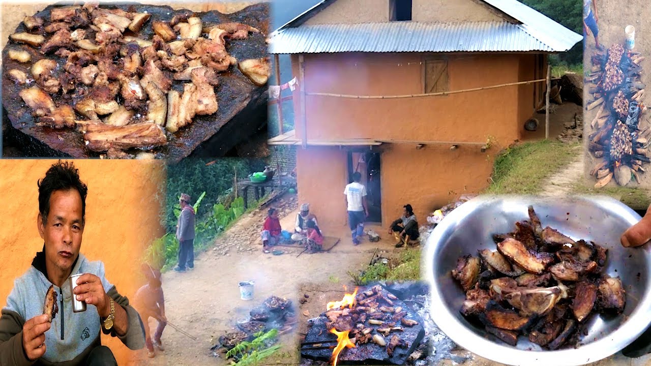 Dashain Festival Party Pork BBQ on the Stone || Village DASHAIN ...