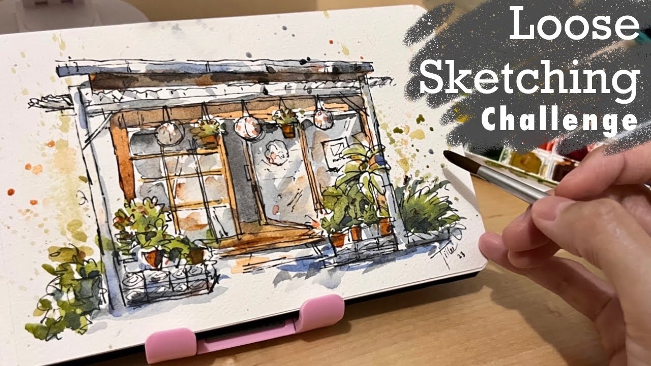 Sketch challenge: Timed loose sketch with ink and watercolor - YouTube