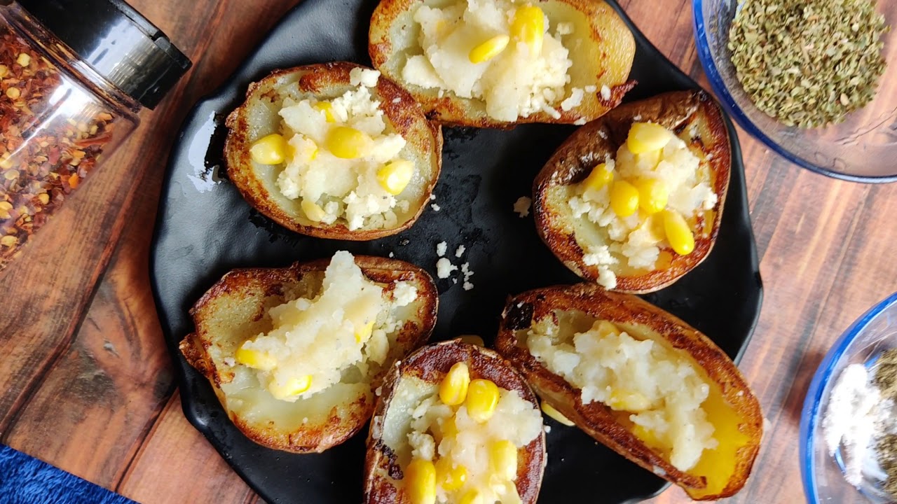 Potato skins/ Cheesy potato shells/ Cheese corn potato skins - YouTube