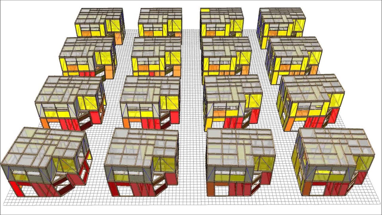 16 wooden houses with different shear wall strength, wallstat movie - YouTube