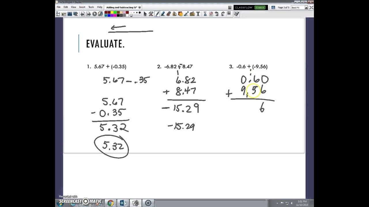 Adding and Subtracting Signed Decimals - YouTube