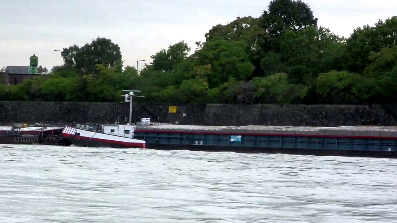 WORKING-IN-TANDEM. Massive Barges on the River Rhine, Germany - On a ...