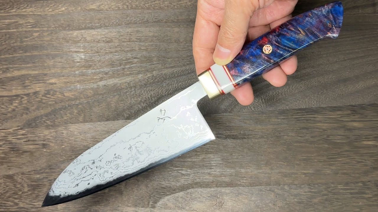 Daisuke Nishida Shirogami No.1 Damascus Gyuto Knife 165mm with ...