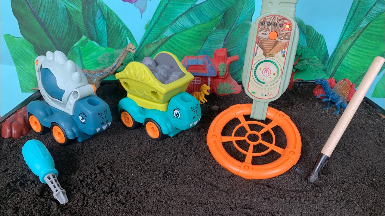 Toy Treasure Hunt! Finding a Train & Dinosaur Car with a Metal Detector - YouTube