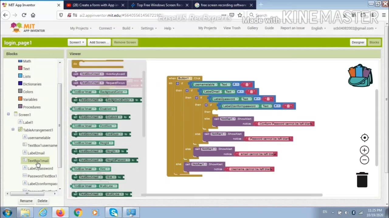 How to create login page through MIT app inventor - YouTube