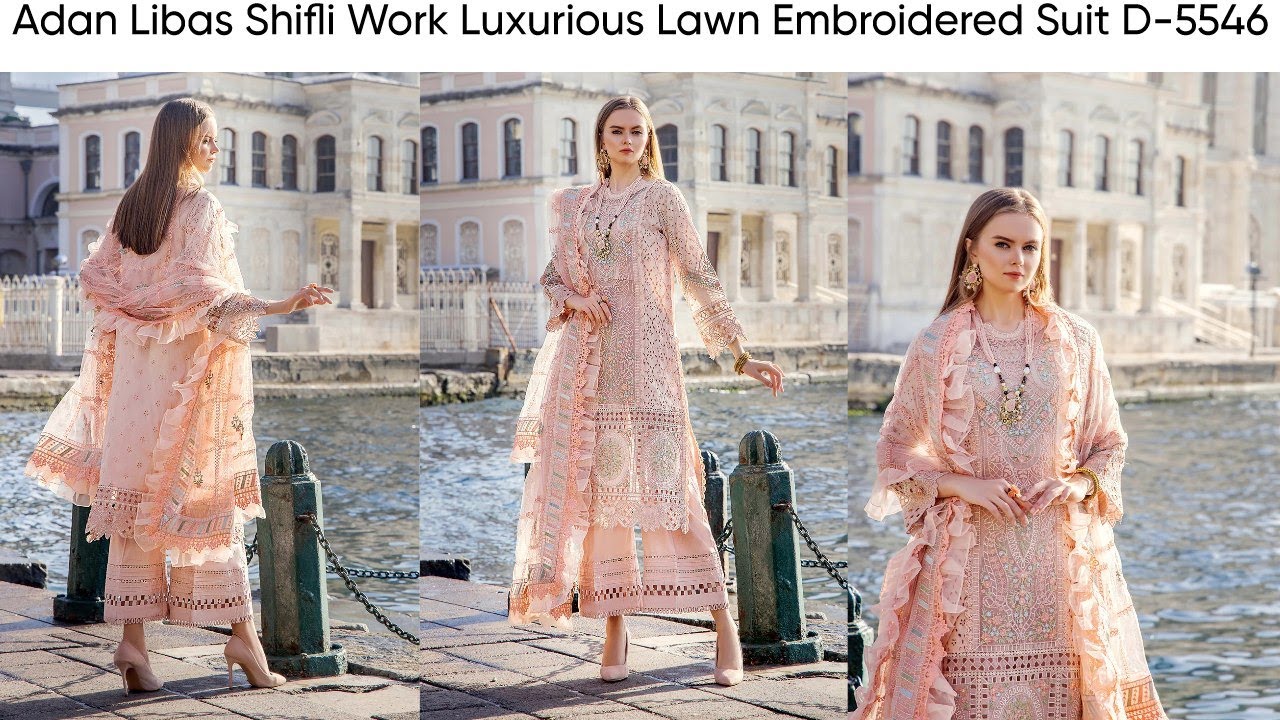 Adan Libas Shifli Work Luxury Lawn Embroidered Suit D-5546 - YouTube