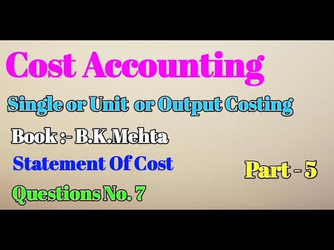 Cost Accoutning | Single , Unit or Output Costing | Statement of cost ...