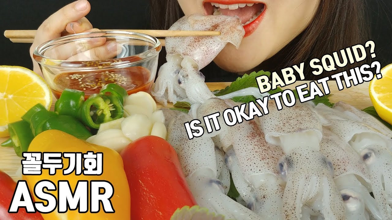 ASMR RAW BABY SQUID? BABY OCTOPUS?꼴뚜기회, 호래기 (EATING SOUNDS)MUKBANG No ...