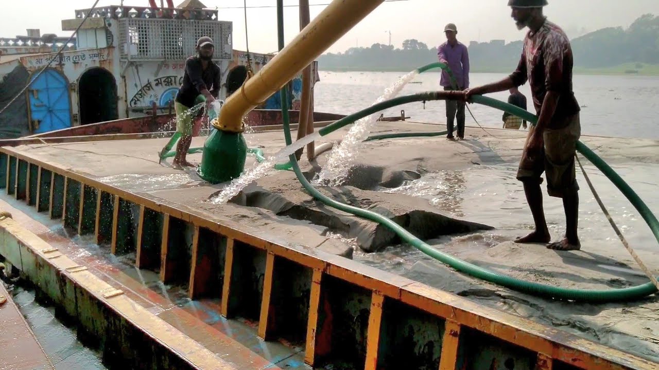 Sand cutting by powerful drager machine and first time unload sand by ...