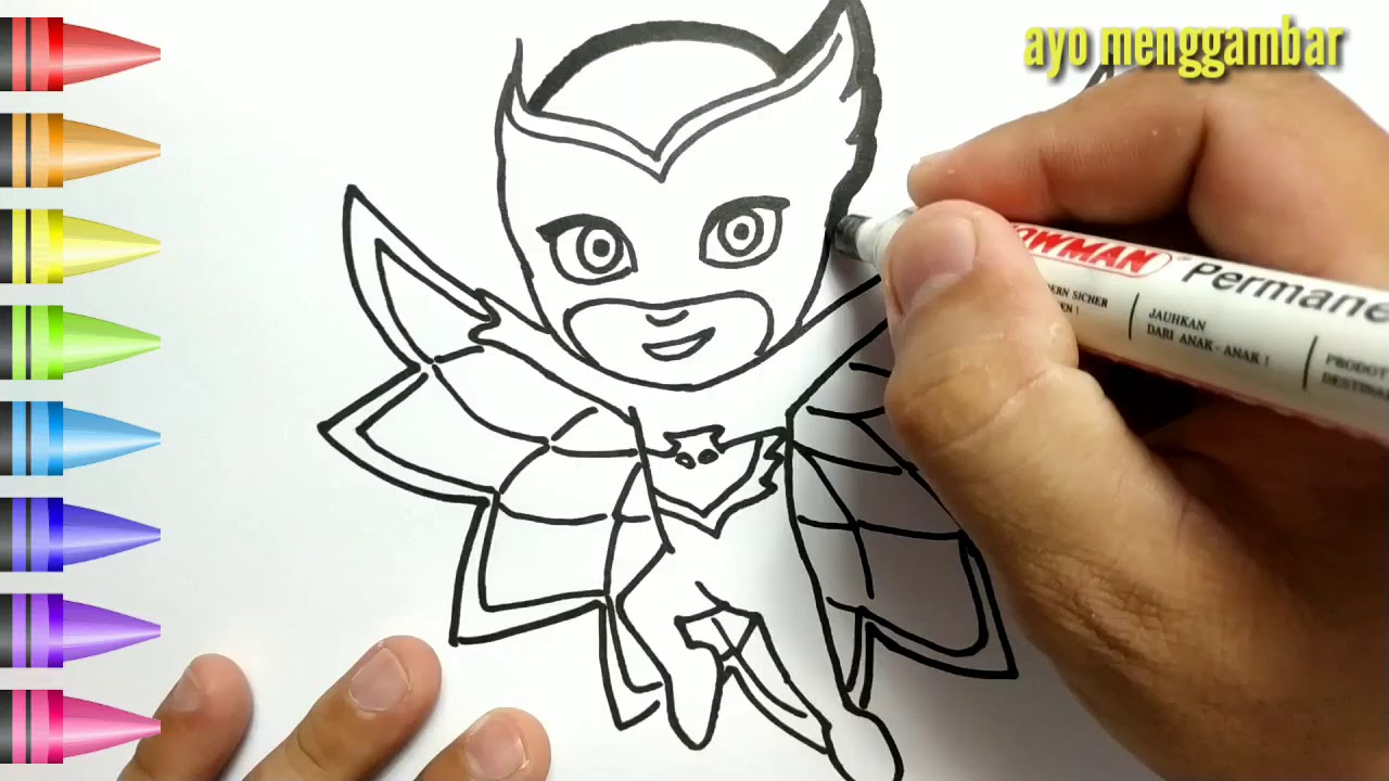 MUDAHNYA ,ayo belajar cara menggambar owlette PJMASK dan mewarnai ...
