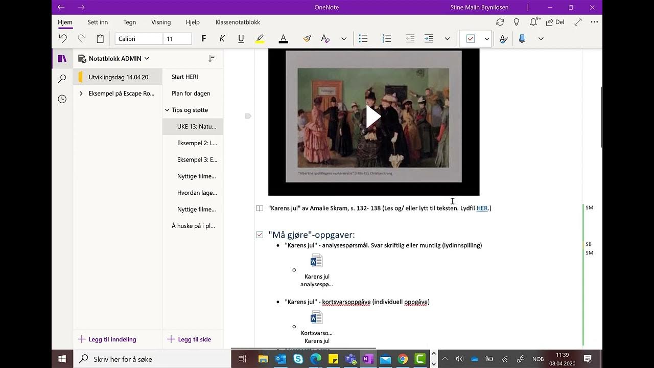 Hvordan bygge læringsinnhold i OneNote? Eksempel 1: Mål, fagstoff og ...