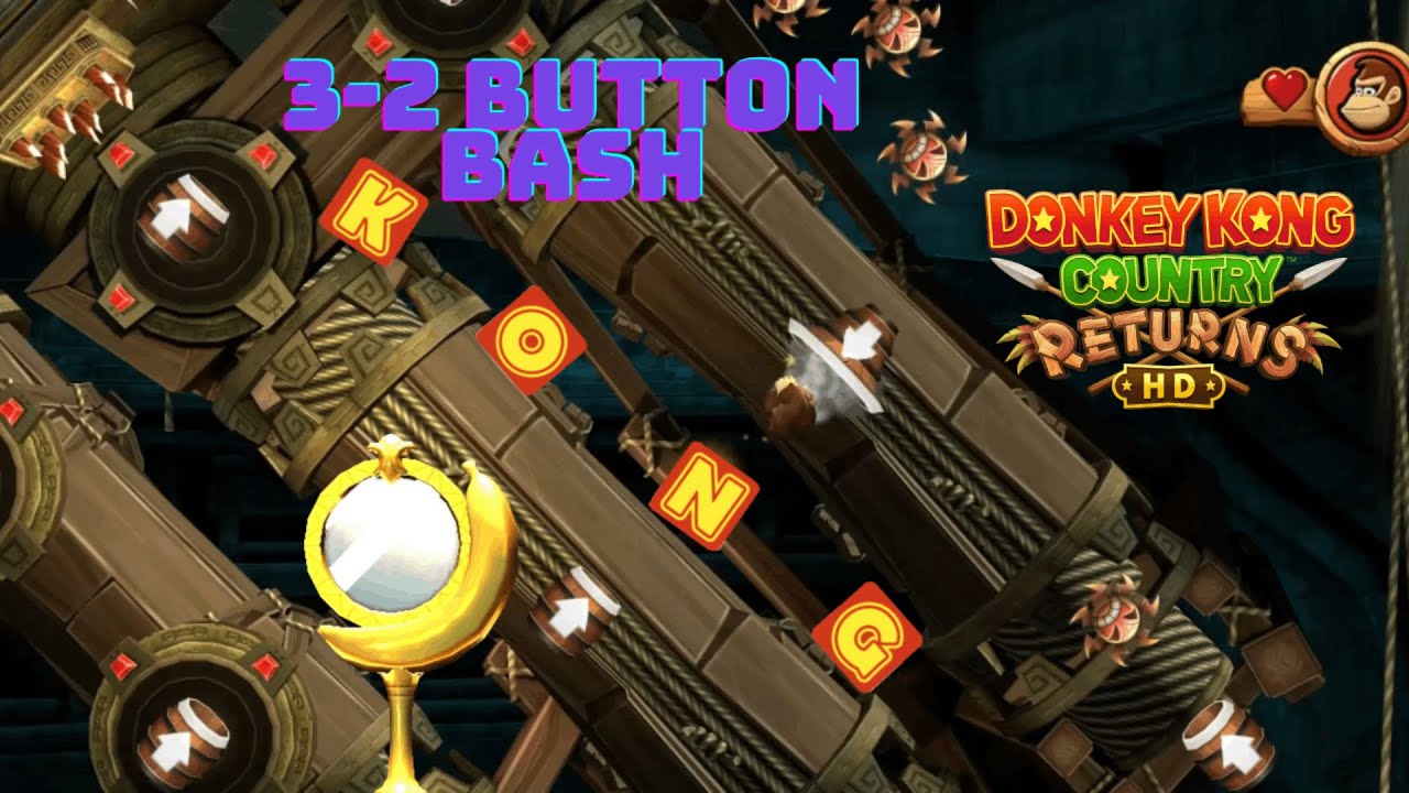 [Donkey Kong Country Returns HD] Mirror Mode 3-2 Button Bash All KONG Letters 100% - YouTube