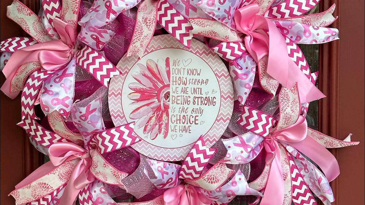 How to Make a Breast Cancer Awareness 10” Deco Mesh Criss Cross Wreath ...