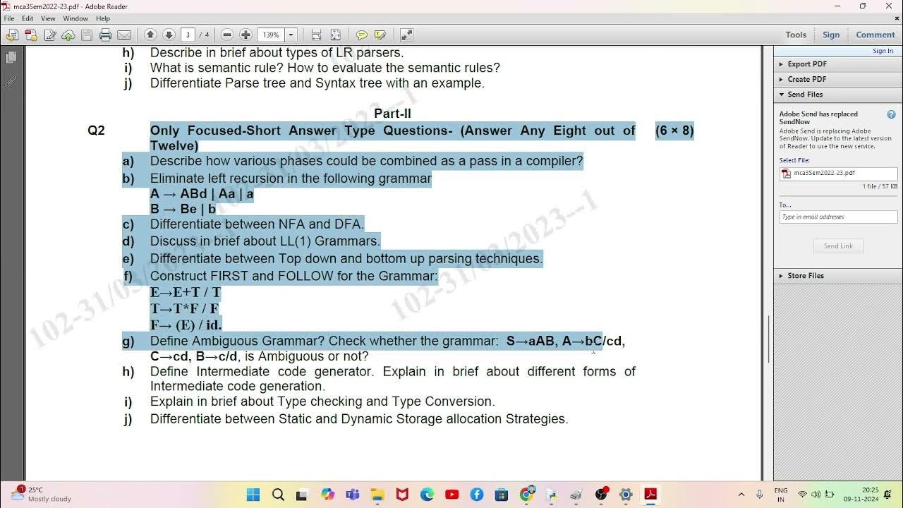 MCA 3rd Semester || Compiler Design 2022-23 PYQ #bput #mca - YouTube