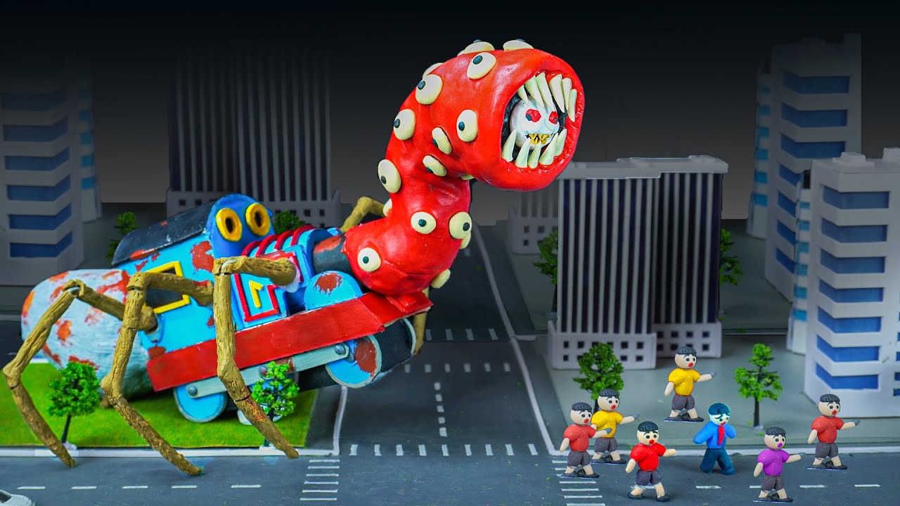 😱 TRAIN EATER, THOMAS THE TRAIN with Clay, Craft | Monsters Trevor ...