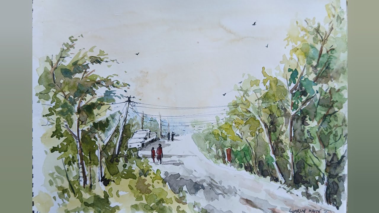 Water coloring painting tutorial landscape | watercolor landscape ...