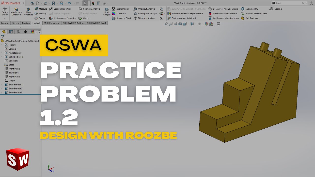 CSWA Practice Problem 1.2 Solution | SolidWorks Exam Guide - YouTube