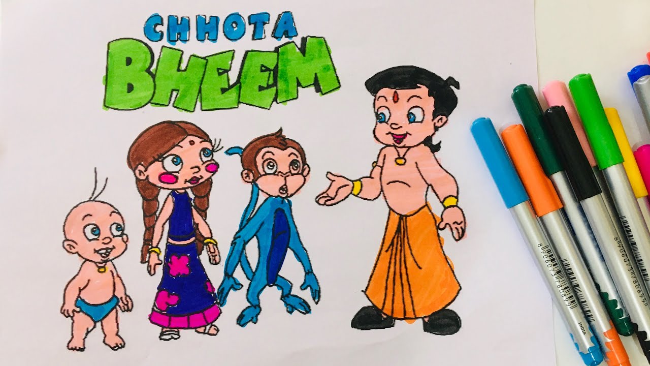 Chota Bheem and His Friends Colouring | How to Draw Chota Bheem, Chutki ...