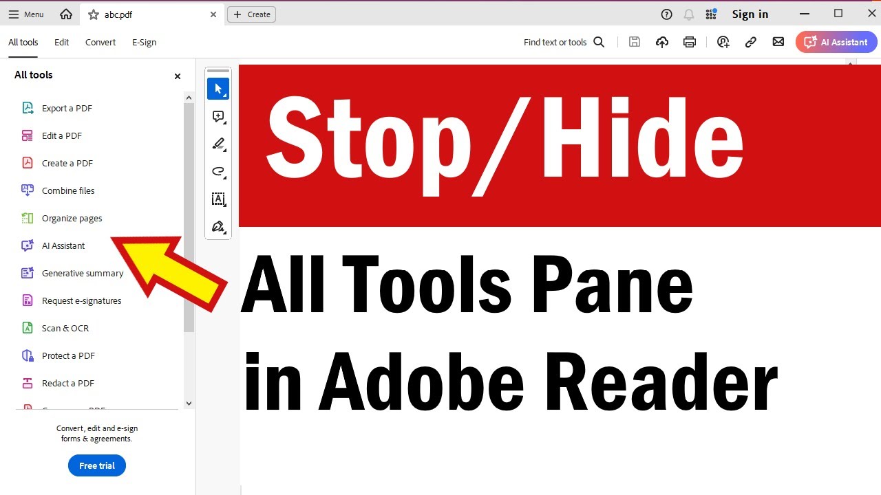 How To Hide the All tools pane in Acrobat Reader | How To Stop All Tools in Adobe Reader | - YouTube