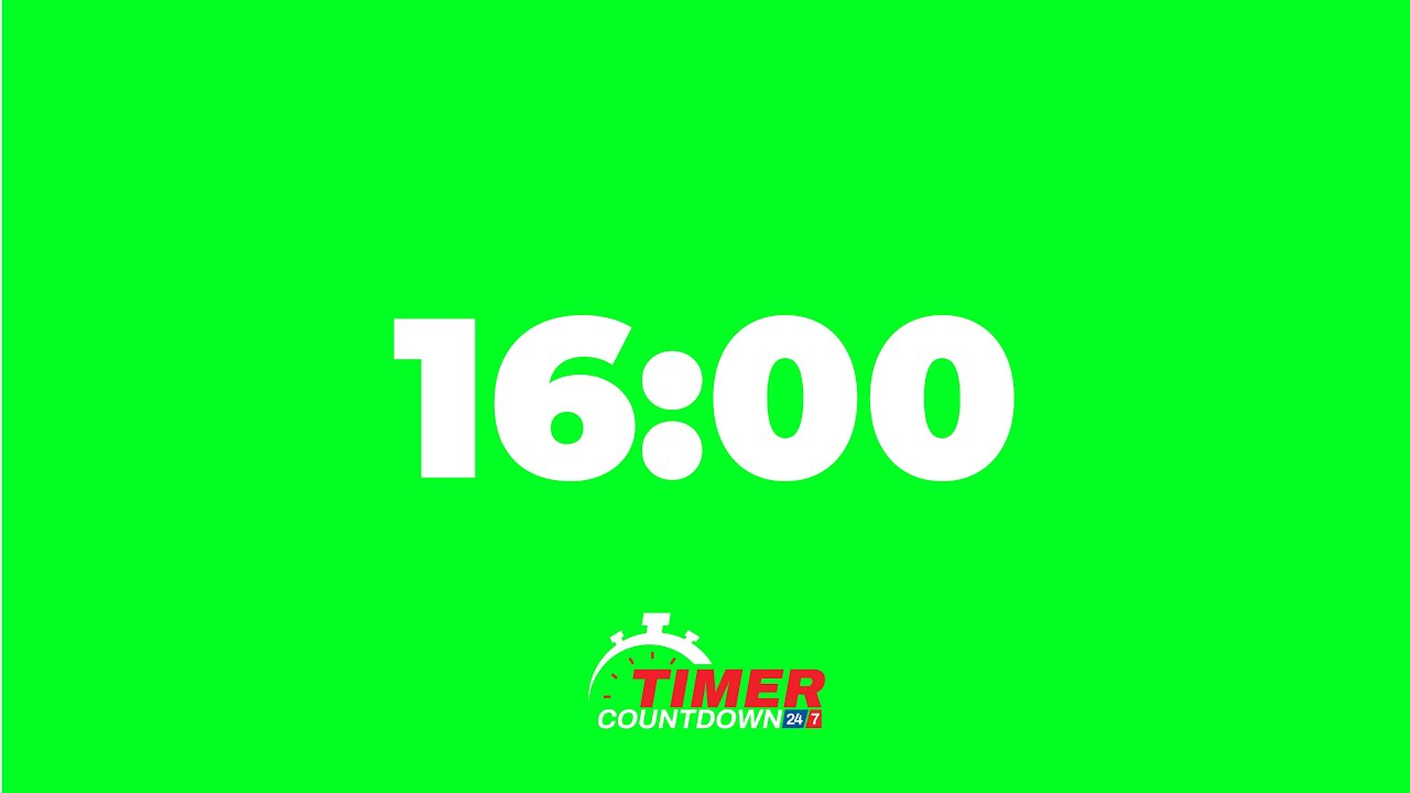16-Minute Green Screen Timer | White Text Countdown with Alarm - YouTube