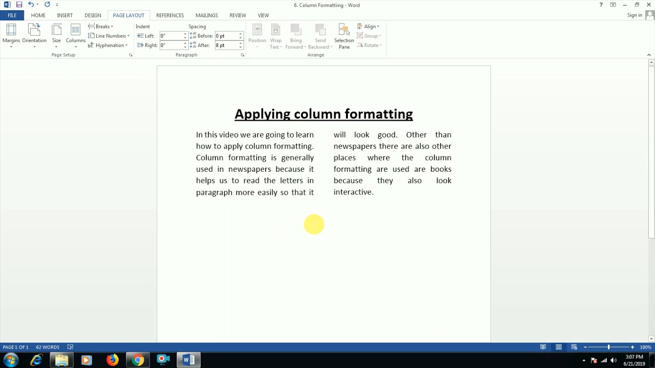 How to apply Column formatting in Microsoft Word - YouTube