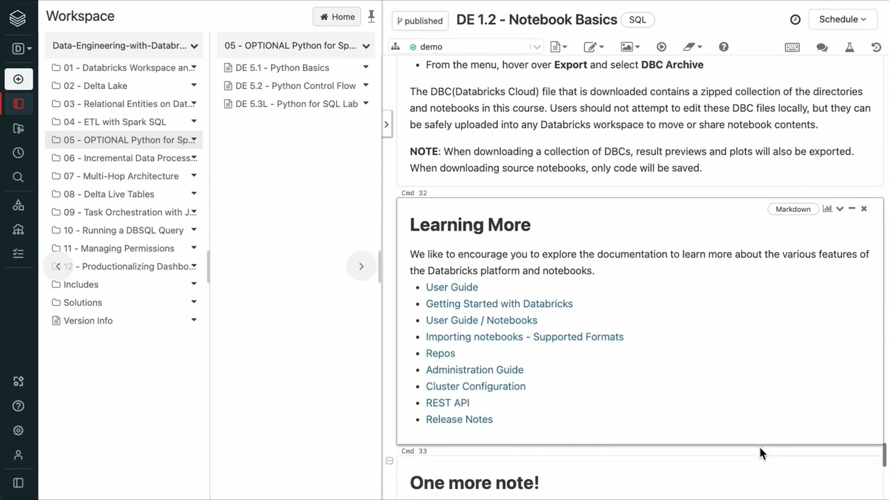 Databricks Notebook Basics Download A Collection Of Notebooks Youtube