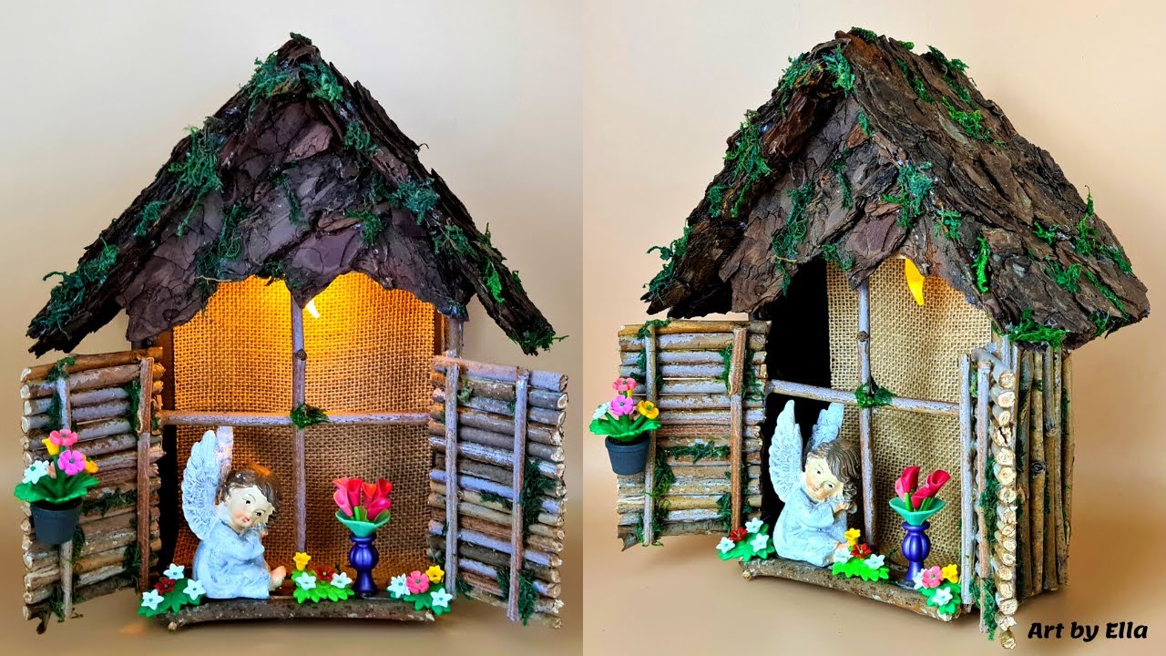 Idei creative pentru casa! Casuta din carton, crengi naturale si ...