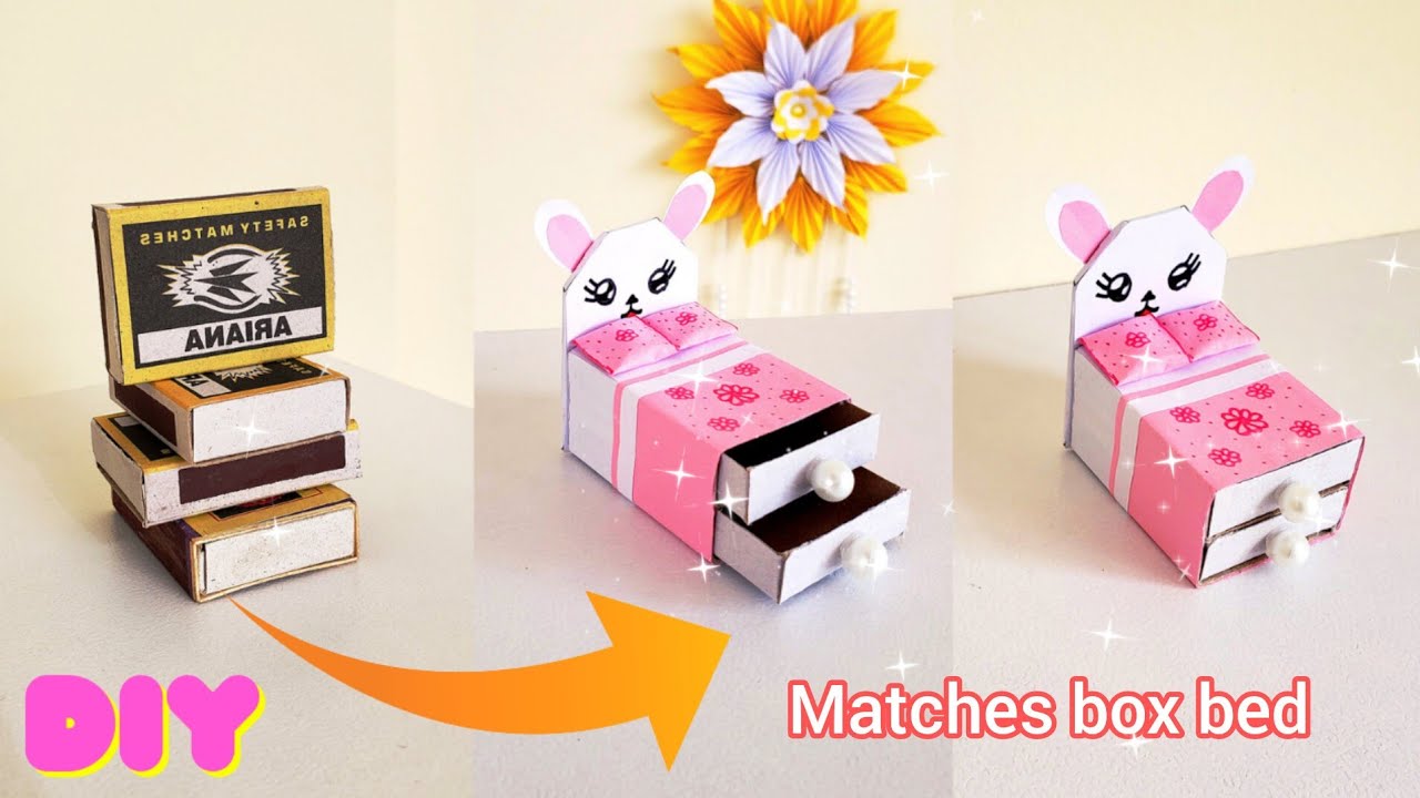 DIY mini bed from matches box || DIY bed from fire box || How to make ...