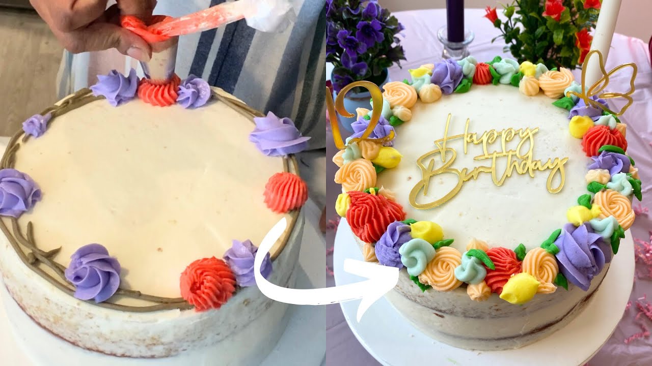 Real-Time Flower Crown Cake Piping | Easy Buttercream Floral Cake ...