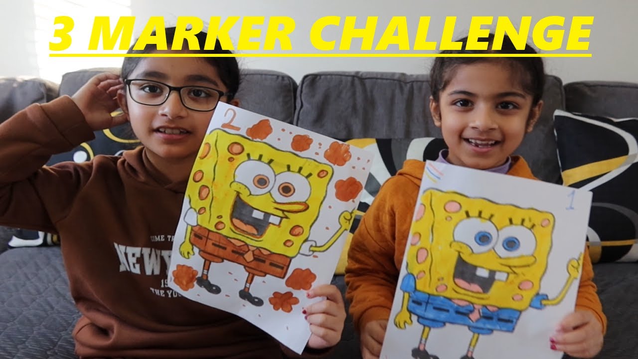 3 Marker Challenge SPONGE BOB NEW VIDEO \ Evelyn and Amber \ - YouTube
