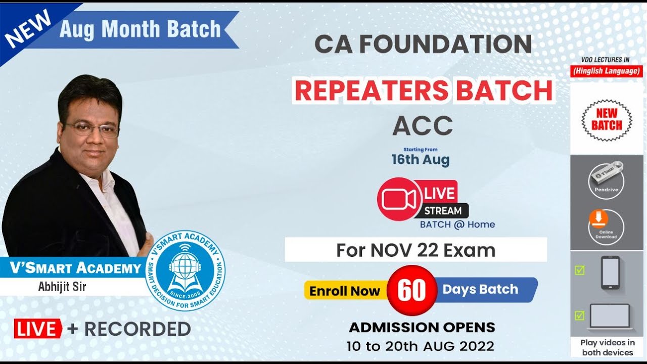 CA FOUNDATION | ACCOUNTS | REPEATER'S BATCH: FINAL ACCOUNTS | Vsmart Academy - YouTube