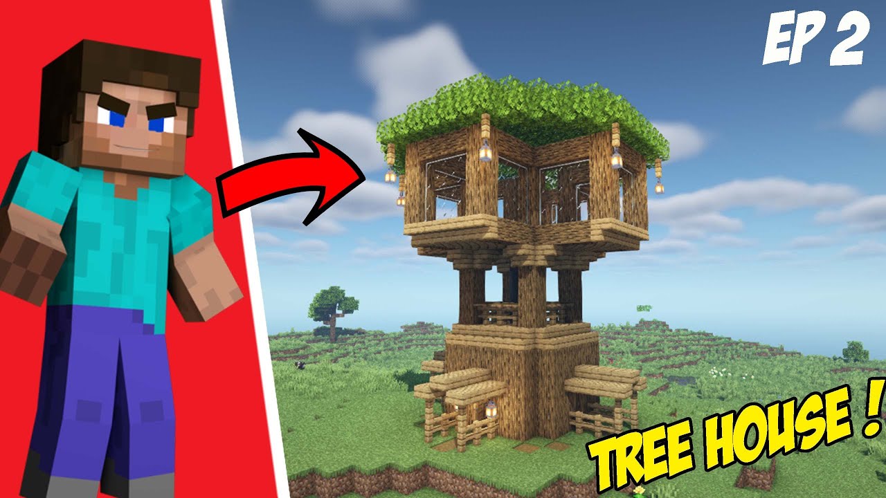 I Made A Modern Tree House In Minecraft Survival EP #2 - YouTube