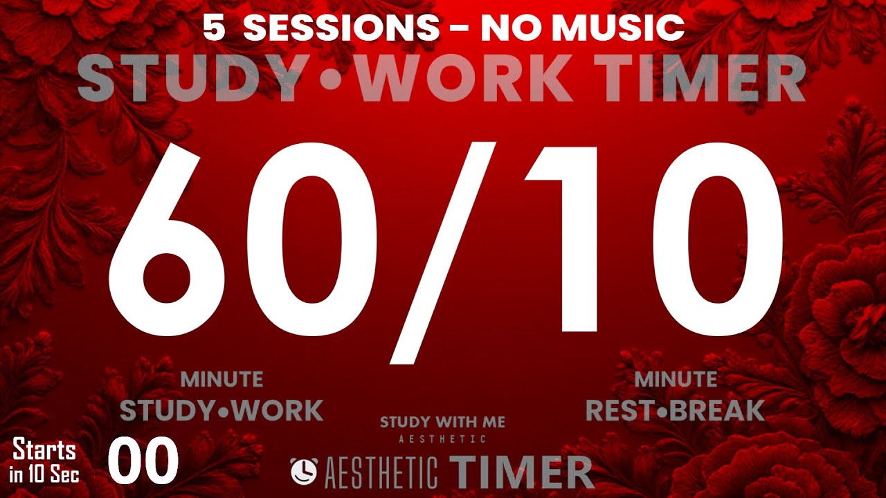 RED Mode, 60/10 Pomodoro Timer, 60 Minute Study Timer, Gentle Alarm No ...