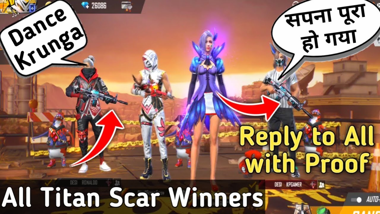 TITAN SCAR ALL 15 WINNERS|Reply to All with Proof|Free Fire Titan Scar ...