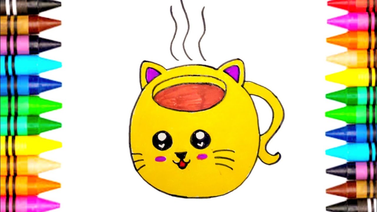 How To Draw A Cute Cat Coffee Mug 😽😽 Easy Step By Step Drawing And ...