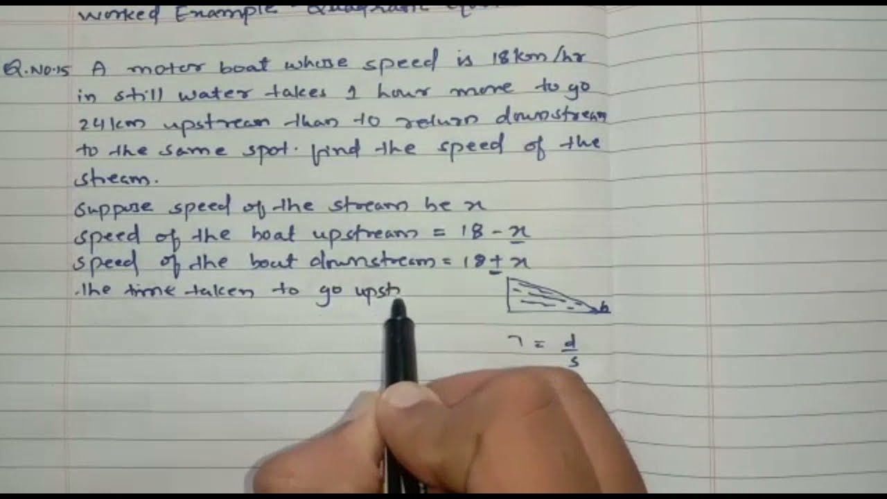 Quadratic Equation Class 10| find the speed of the stream | Cbse - YouTube