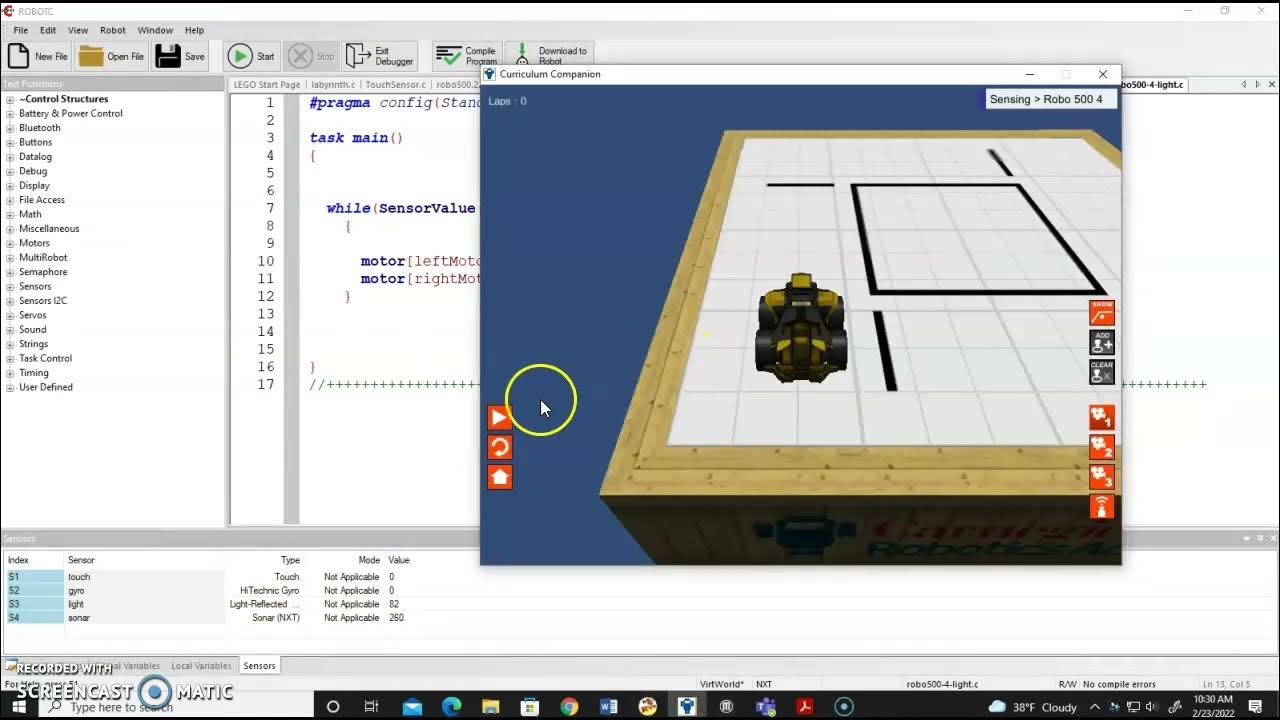 RobotC - NXT-VW - Robo500-4--LightSensor - YouTube