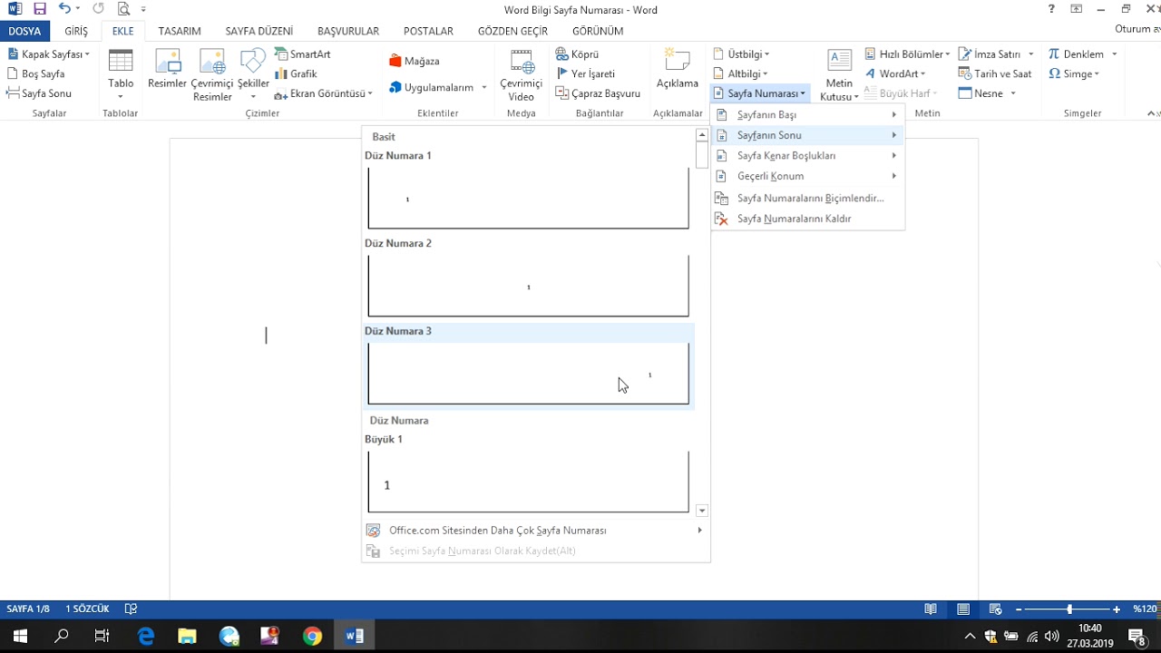 Word Bilgi 2 Word Sayfa Numarası Ekleme - YouTube