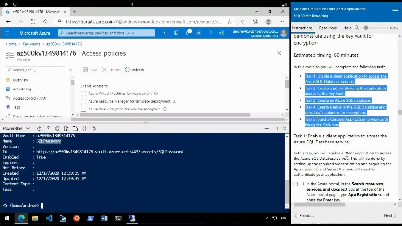Lab 10 Azure AZ-500: Key Vault (Implementing Secure Data by setting up Always Encrypted) - YouTube