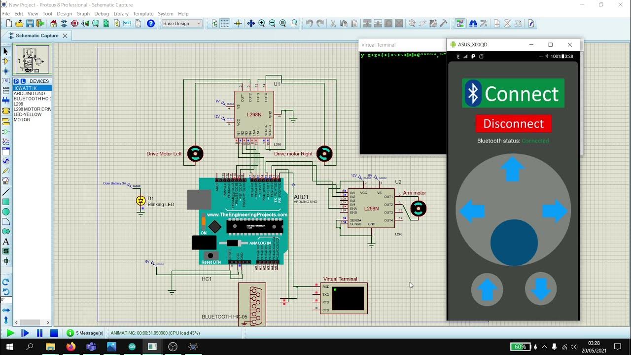 Controlling Motors in Proteus with a Bluetooth App - YouTube
