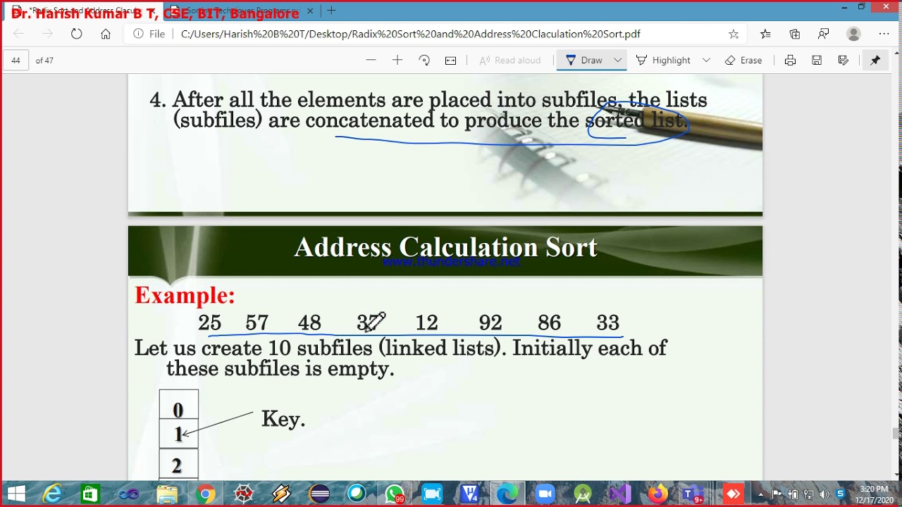 DSA Class 74 Address Calculation Sort 2020 12 17 - YouTube