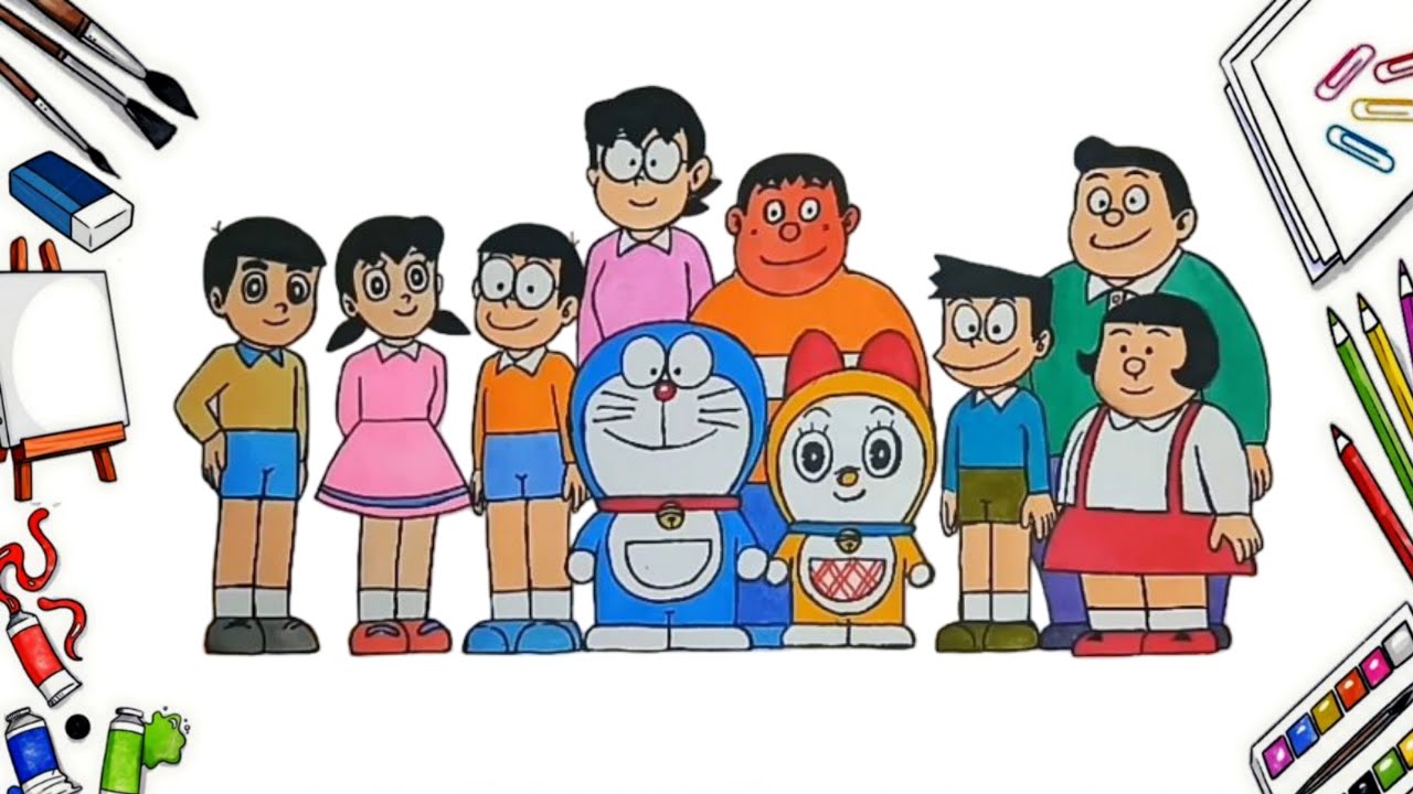 Cara Menggambar DORAEMON Dan Kawan Kawan - YouTube