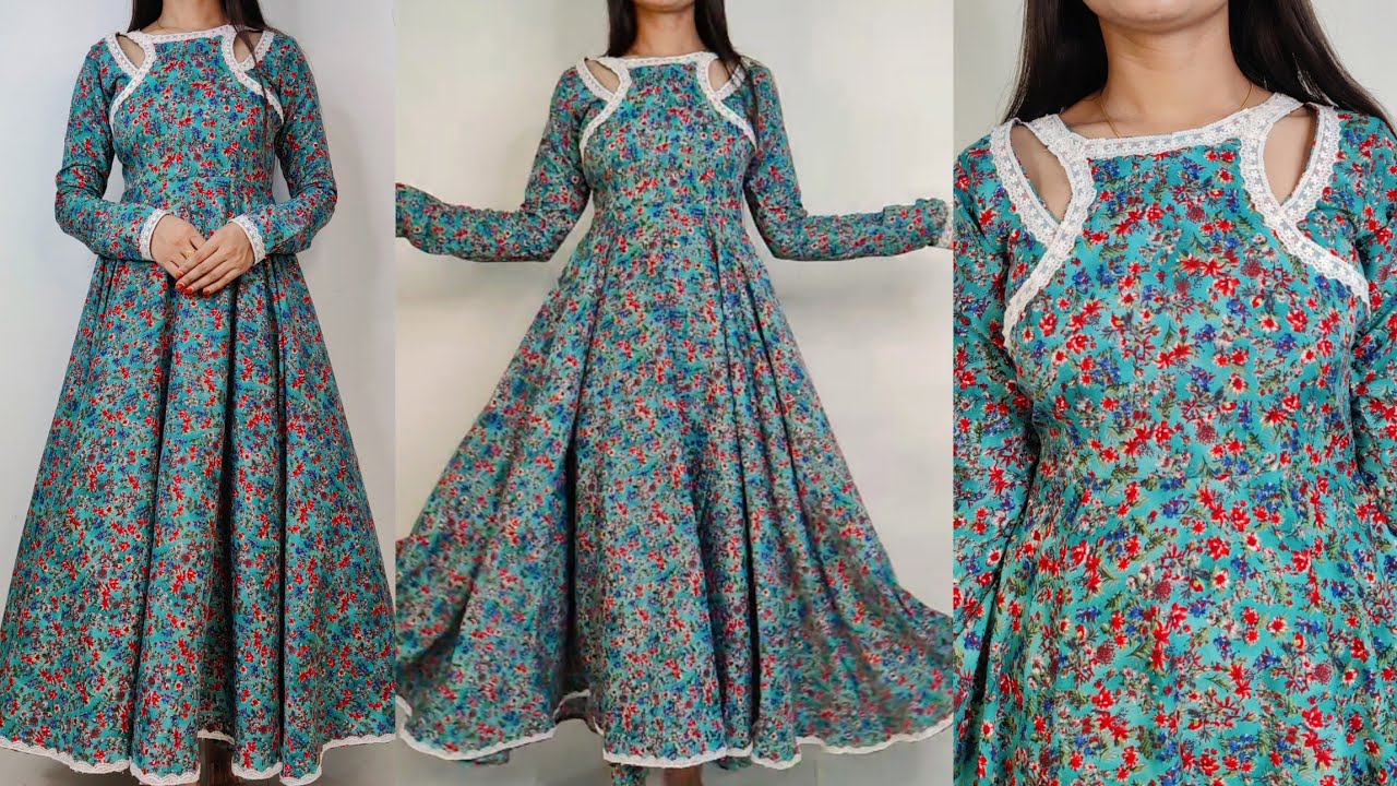 Trendy neck umbrella frock cutting and stitching for beginners/ long ...