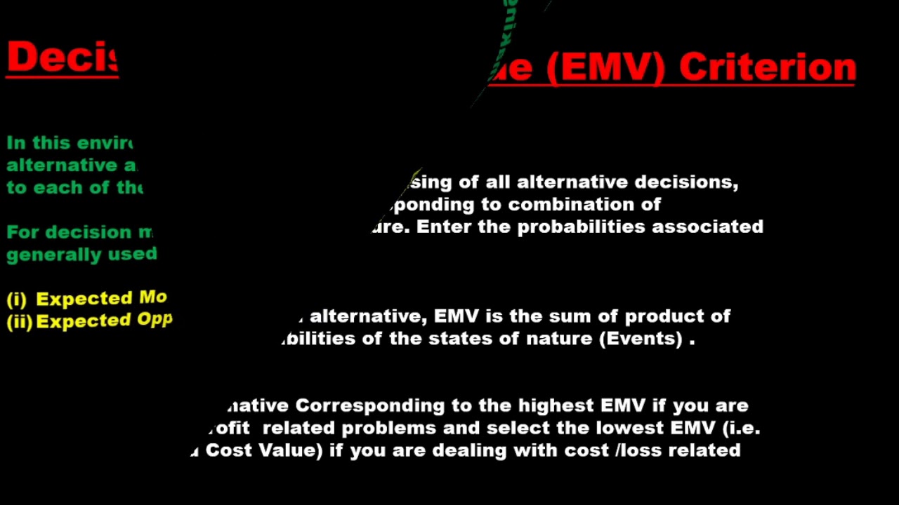 DECISION MAKING UNDER RISK (EMV CRITERION) - YouTube