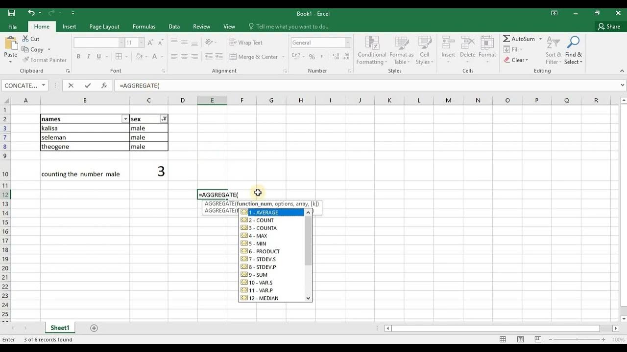 EXCEL SUBTOTAL AGGREGATE FUNCTIONS IN COUNTING THE NUMBER OF VISIBLE RECORD - YouTube